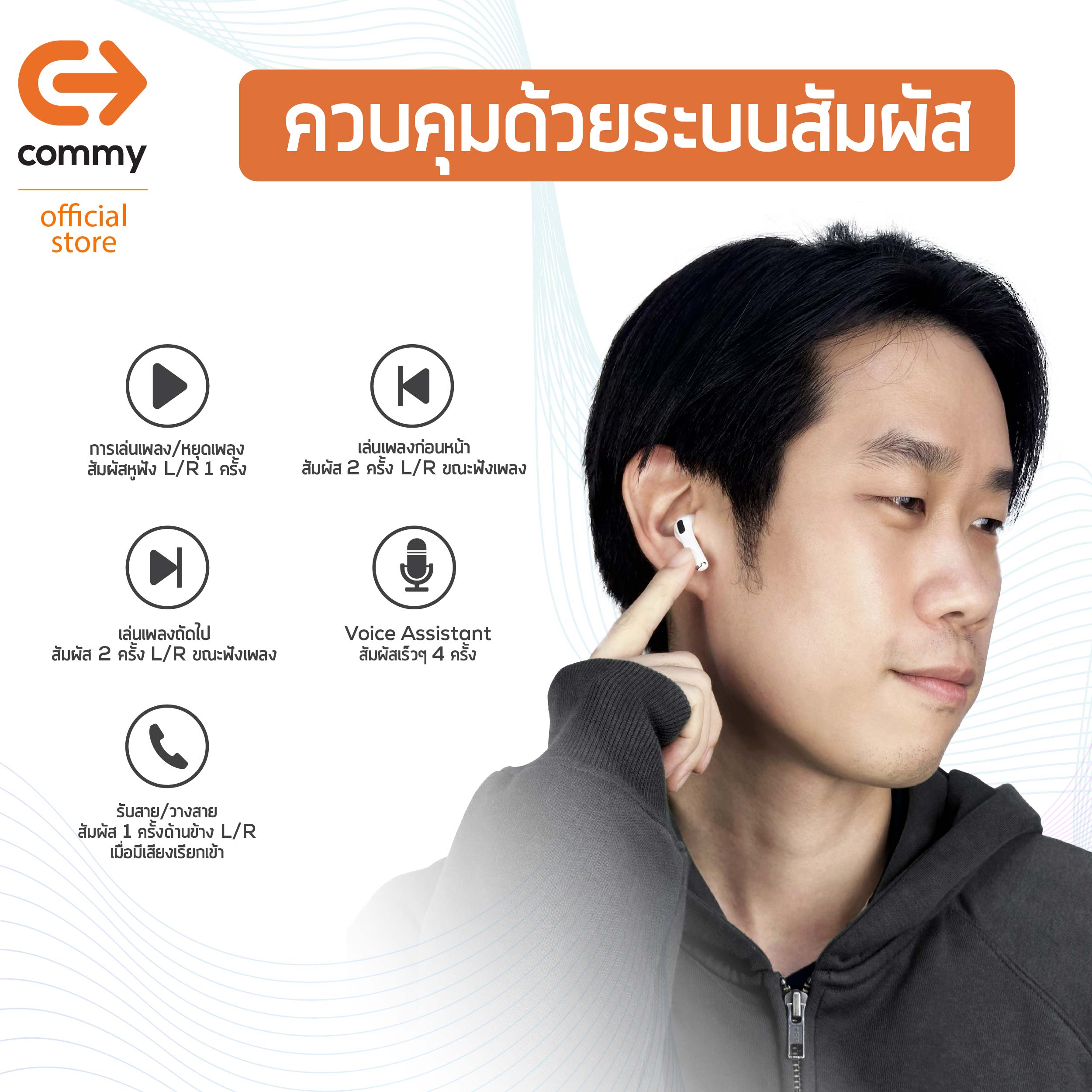 Commy TWS008 หูฟังไร้สาย ฟังสนุก สวมใส่สบาย หูฟังบลูทูธ Bluetooth - Commy - ThaiPick