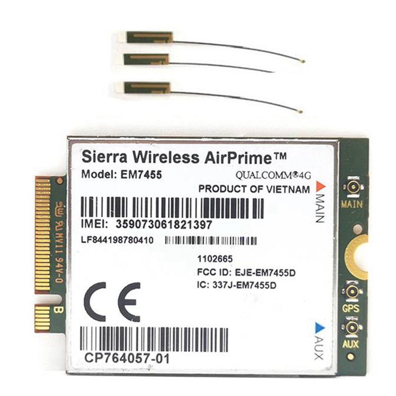 Gobi6000 EM7455 4G LTE NGFF Card+3Pcs Antenna WWAN EM7455 LTE 4G NGFF ...