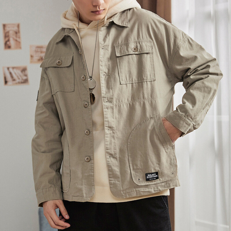 CW Men's Japanese retro tide brand shirt lapel multi-pocket tooling ...