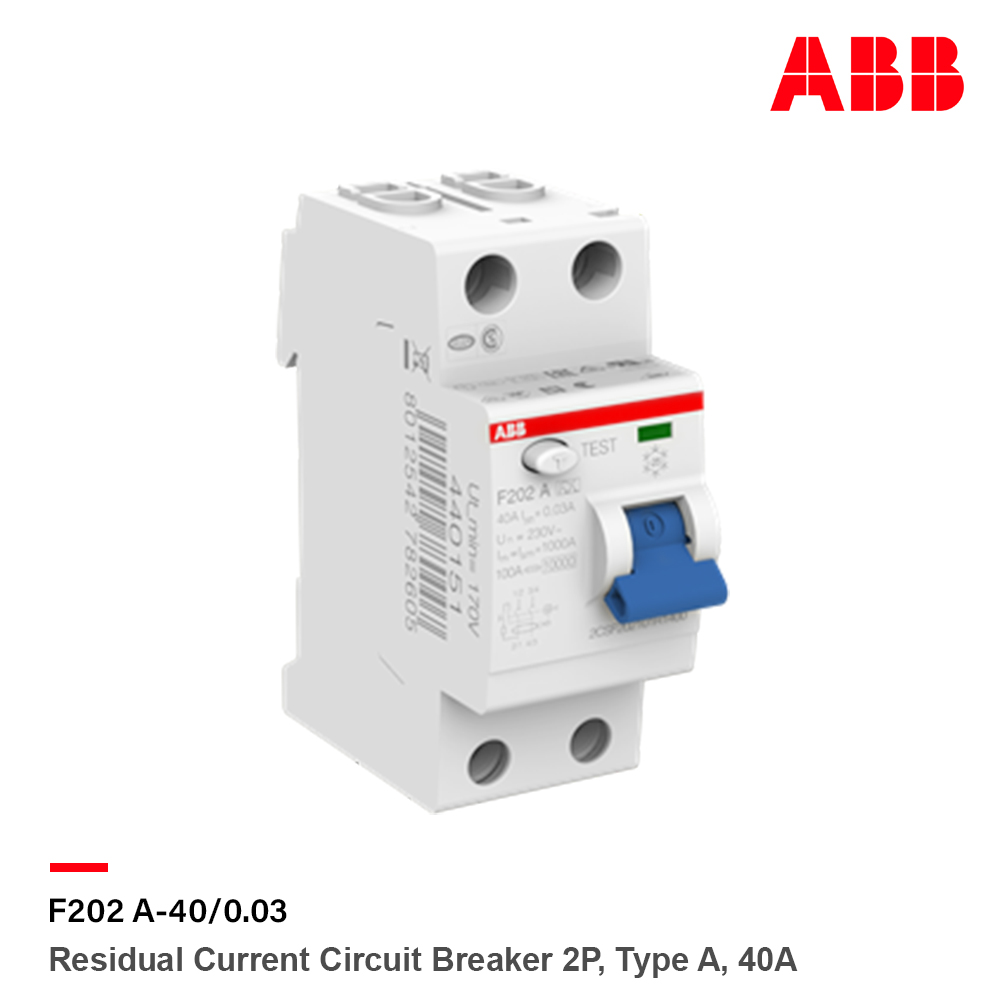 ABB F202 A-40/0.03 Residual Current Circuit Breaker (RCCB) 2P, TypeA, 30mA, 40A รุ่น F200 l ...