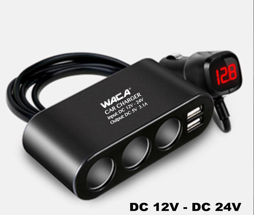 ที่ชาร์จ 6 in 1 หัวชาร์จในรถยนต์ ช่องขยายที่เสียบไฟภายในรถยนต์ WACA Car Charger USB 2 พอร์ต 5V ...