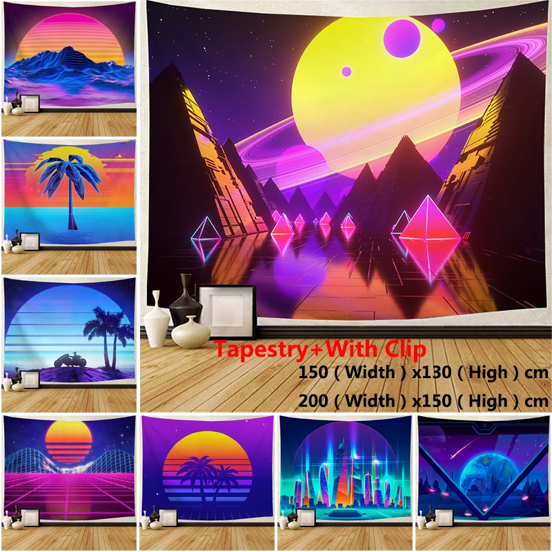 Tapestry Background with Clips Psychedelic Vaporwave Synthwave Print ...