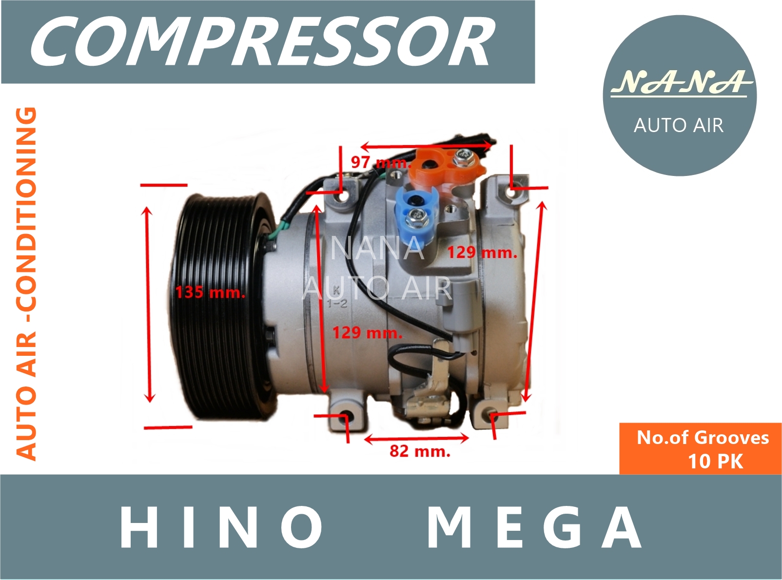 ของใหม่ มือ1!!! COMPRESSOR Hino Mega ร่อง 10PK 24v คอมเพลสเซอร์แอร์รถยนต์ - Nana Auto Air - ThaiPick