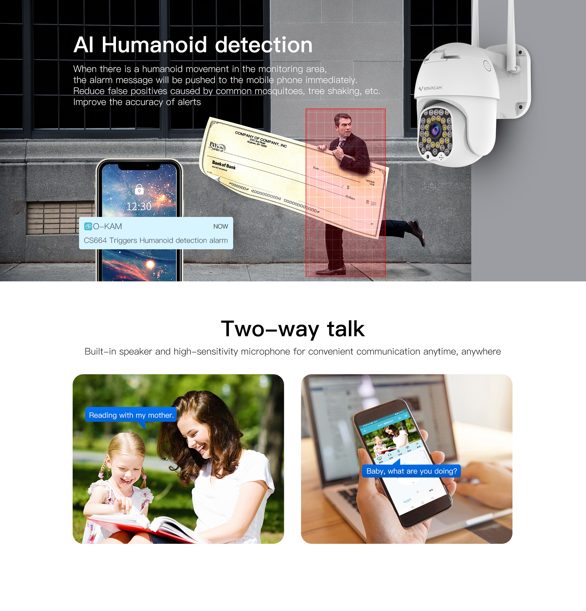 VSTARCAM CS664 กล้องวงจรปิดไร้สาย ความละเอียด 3MP (1296p) ภาพสี มี Ai ตรวจจับคนและสัญญาณเตือน ...