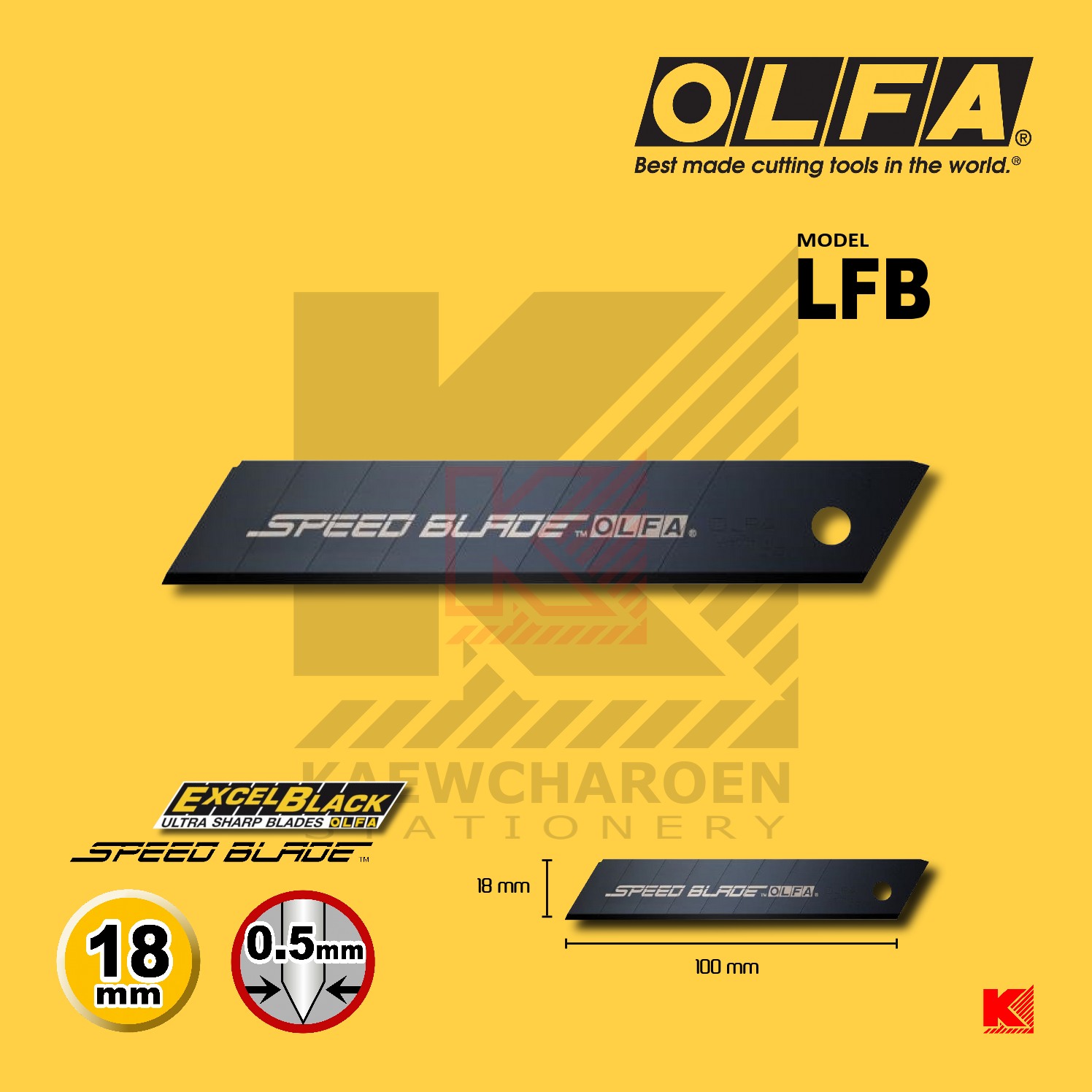 ใบมีดคัตเตอร์ OLFA รุ่น LFB-5B ใบตัดลื่นพิเศษขนาดมาตรฐาน 18 มม. - Kaewcharoen - ThaiPick