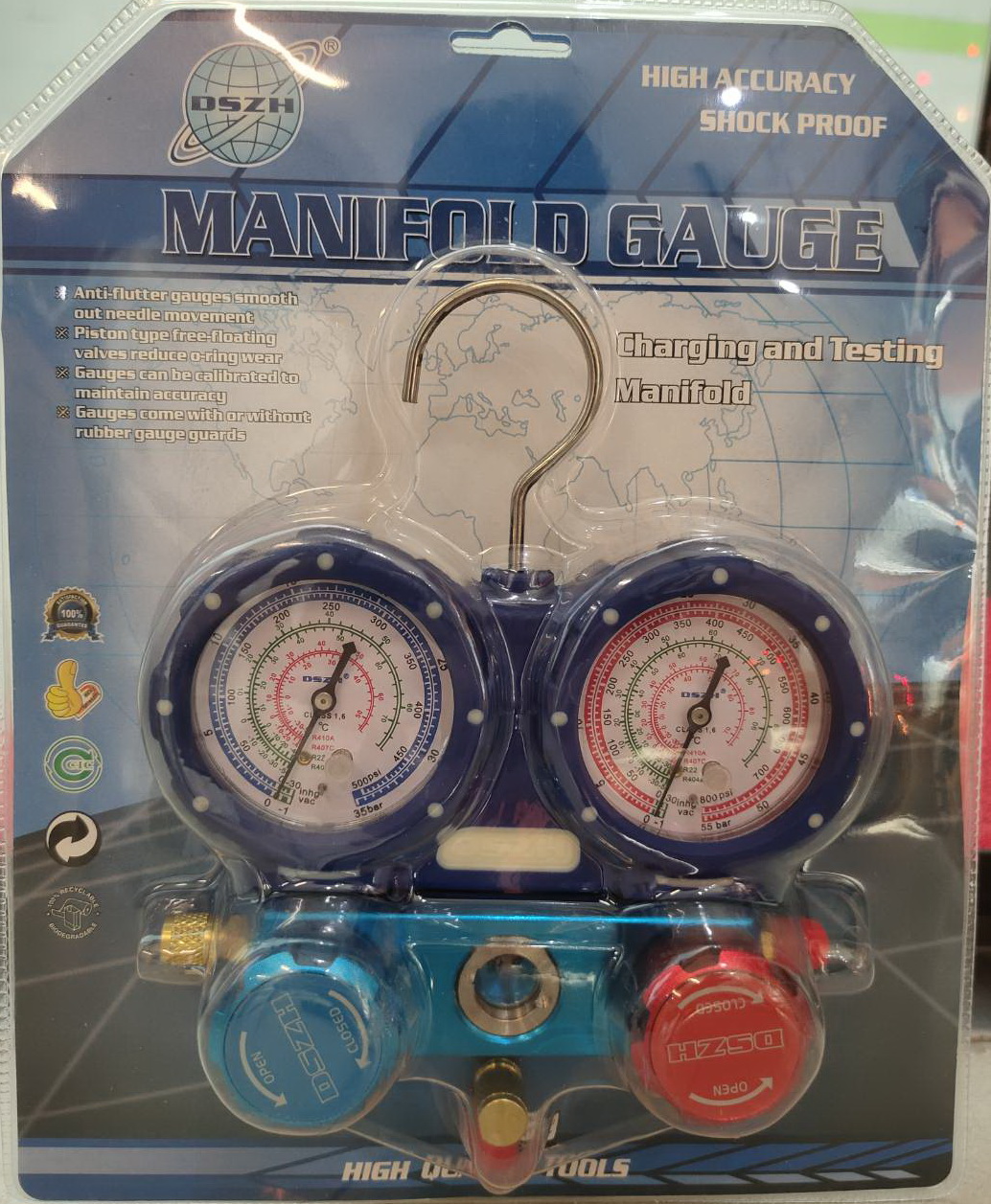 เกจ์คู่สำหรับชาร์จน้ำยาพร้อมสาย 60 นิ้ว 3 เส้น (R410,R22,R407C,R404a) บอดี้อลูมิเนียม มีตาแมวดู ...