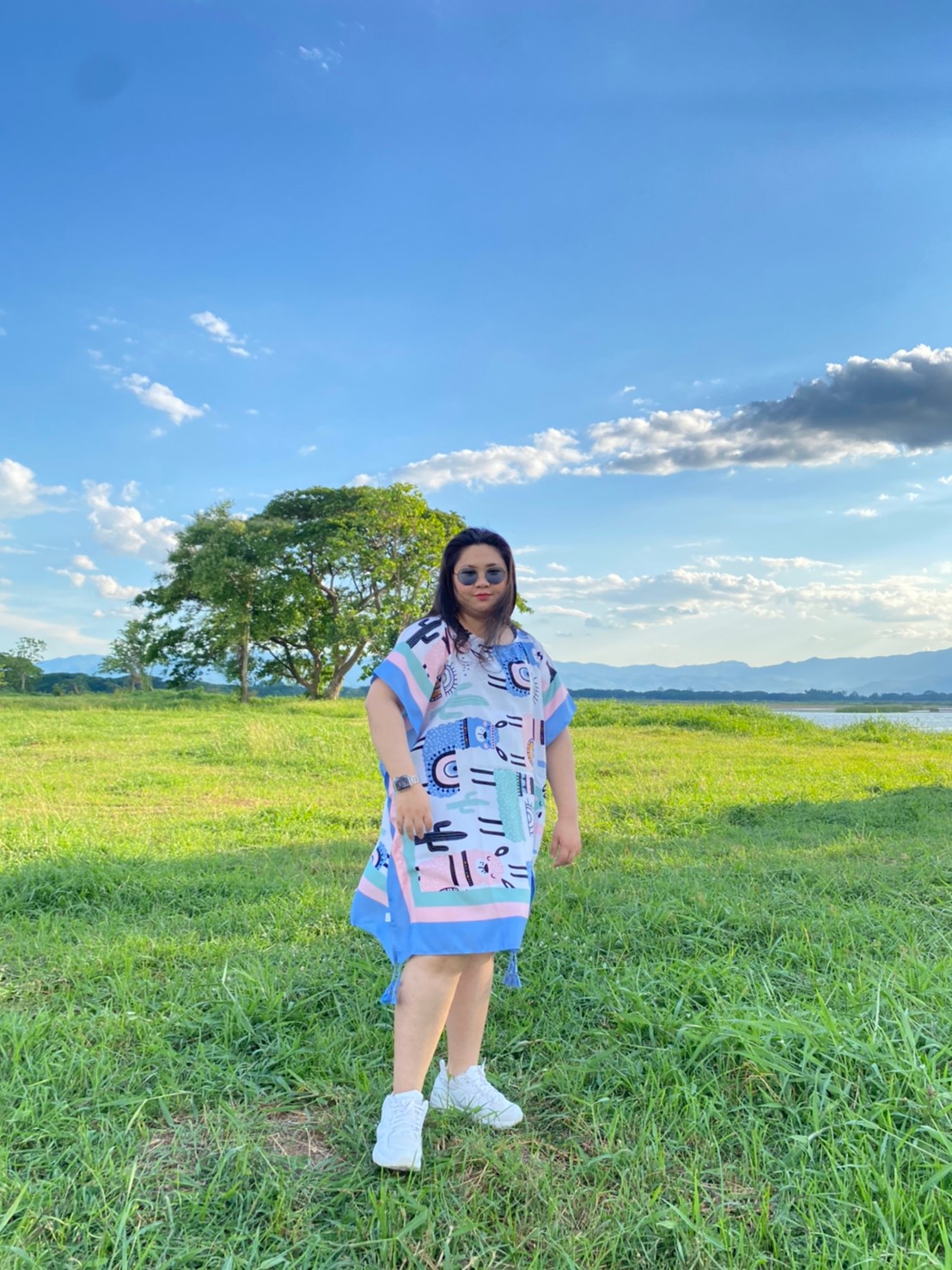 เดรสโบฮีเมียน D09-C คอปาด เดรสสาวอวบ เนื้อผ้าโพลีอีสเตอร์ ผ้านิ่มลายโบ ...