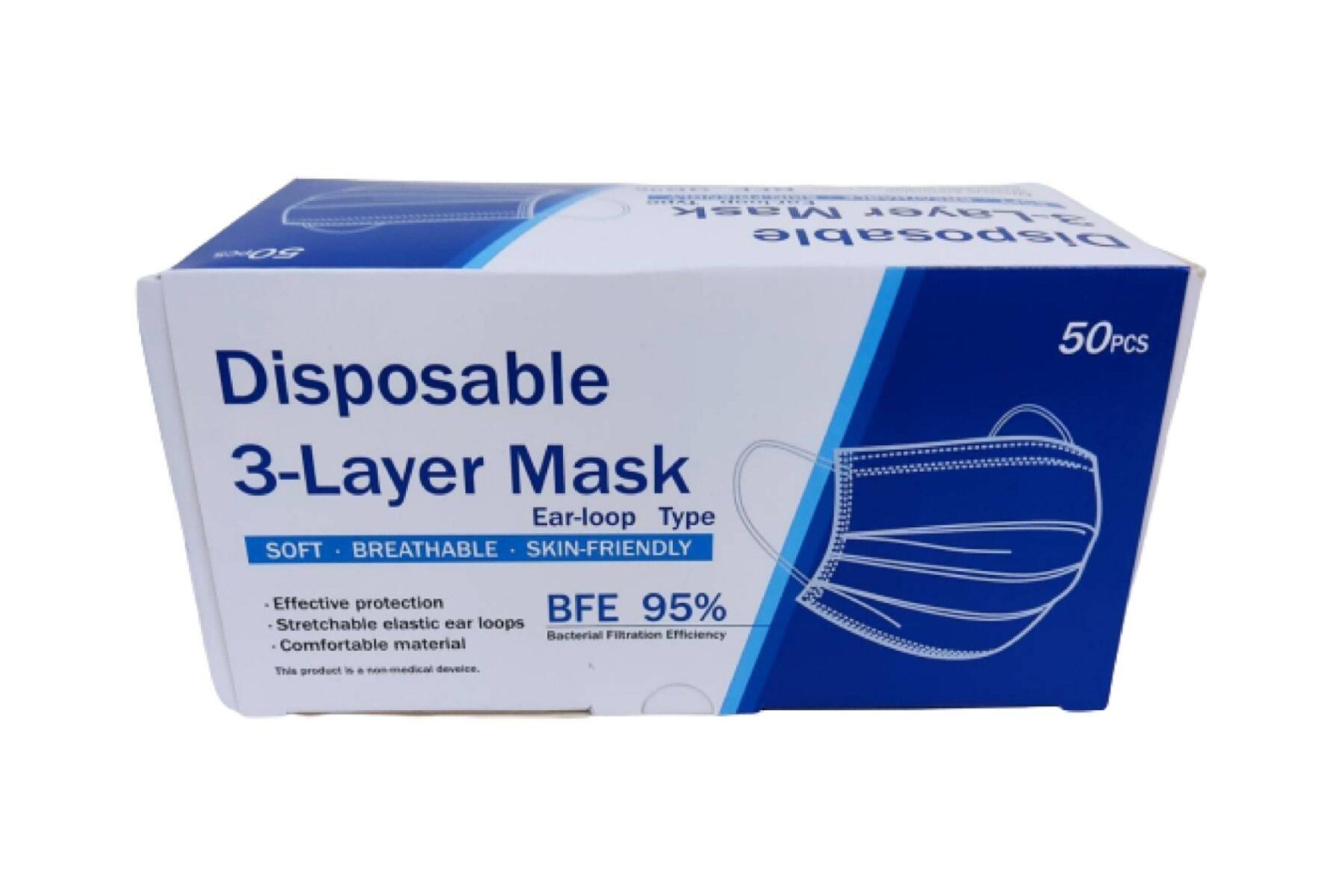 หน้ากากอนามัย (กล่อง 50 ชิ้น) แผ่นกรองหนา 3ชั้น Disposable 3-Layer Mask ...