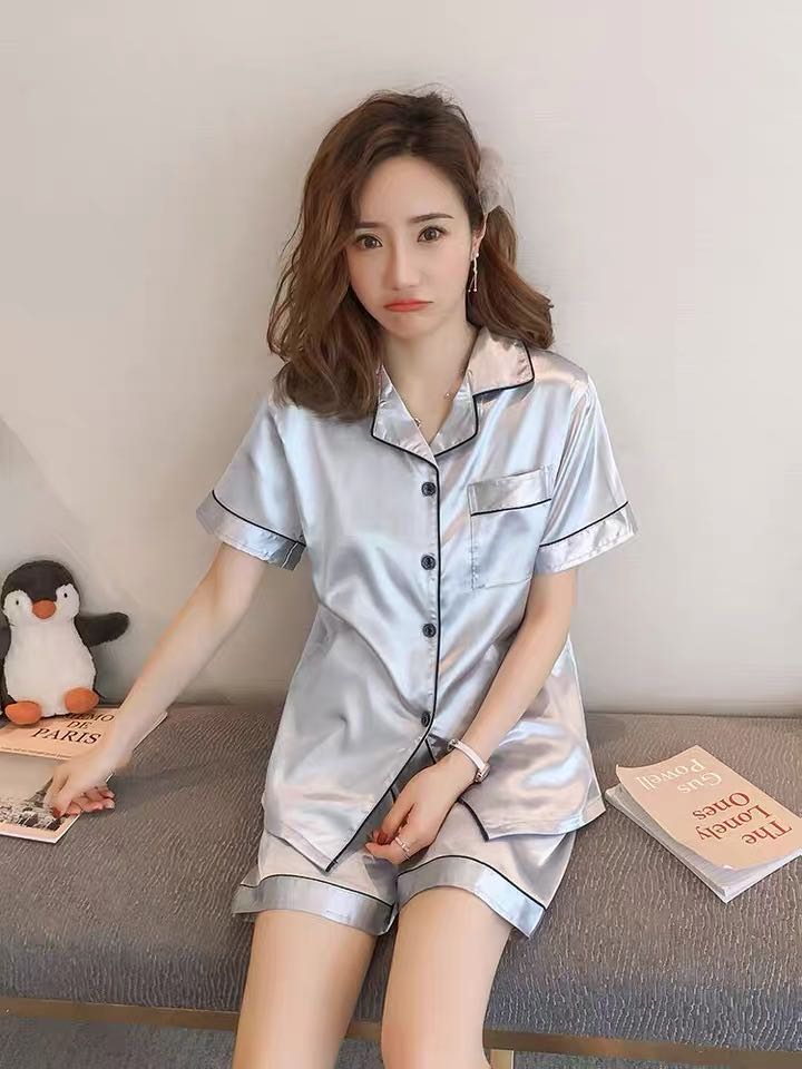 tichada 3333ชุดนอนน่ารักๆ ผ้าซาตินสีสด แขนสั้นขาสั้นแนวหวานๆ ผ้านิ่มใส่สบายไม่เครื่องผิด สไตล์ ...