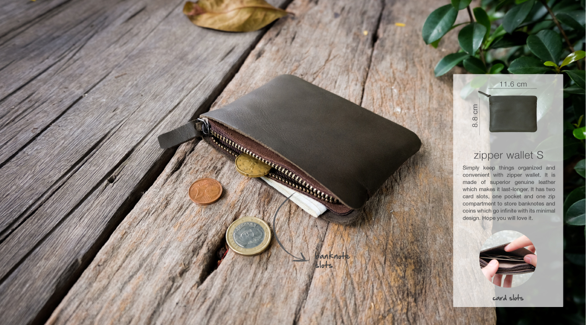 Labrador Zipper wallet S / กระเป๋าสตางค์ซิปหนังแท้ ใส่เหรียญ S (LAA131 ...