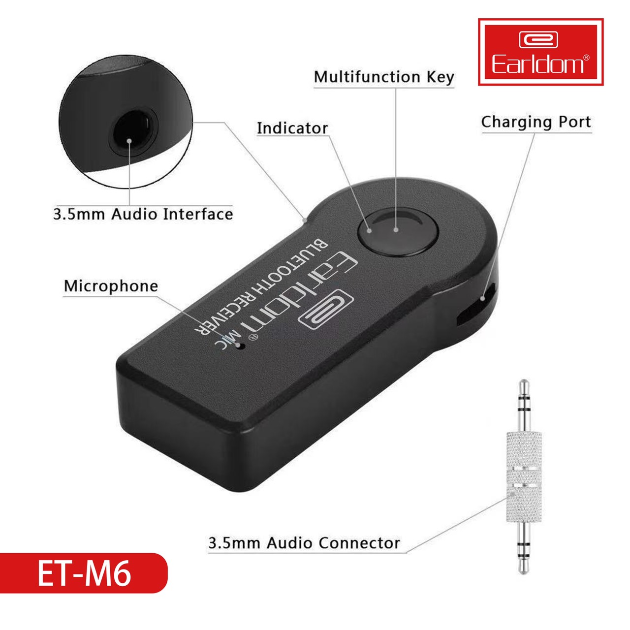 Earldom M6 Car Bluetooth อุปกรณ์รับสัญญาณบลูทูธ BluetoothReceiver Aux 3.5มิลลิเมตรรับเสียงเพลง ...