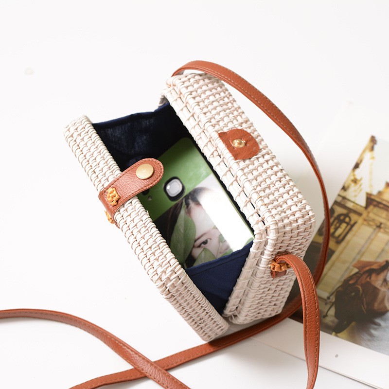 Vintage Round Square Rattan Handmade Shouler Bag Women Mini Quality ...