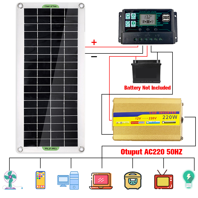 220V Solar Power System 30W Solar Panel Battery Charger 2201000W ...