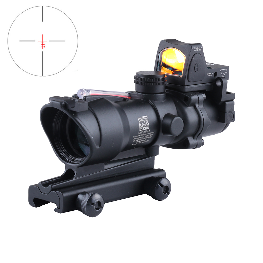 【YY】Tactical ACOG 4X32 Real Fiber Optics Red Dot Illuminated Chevron ...