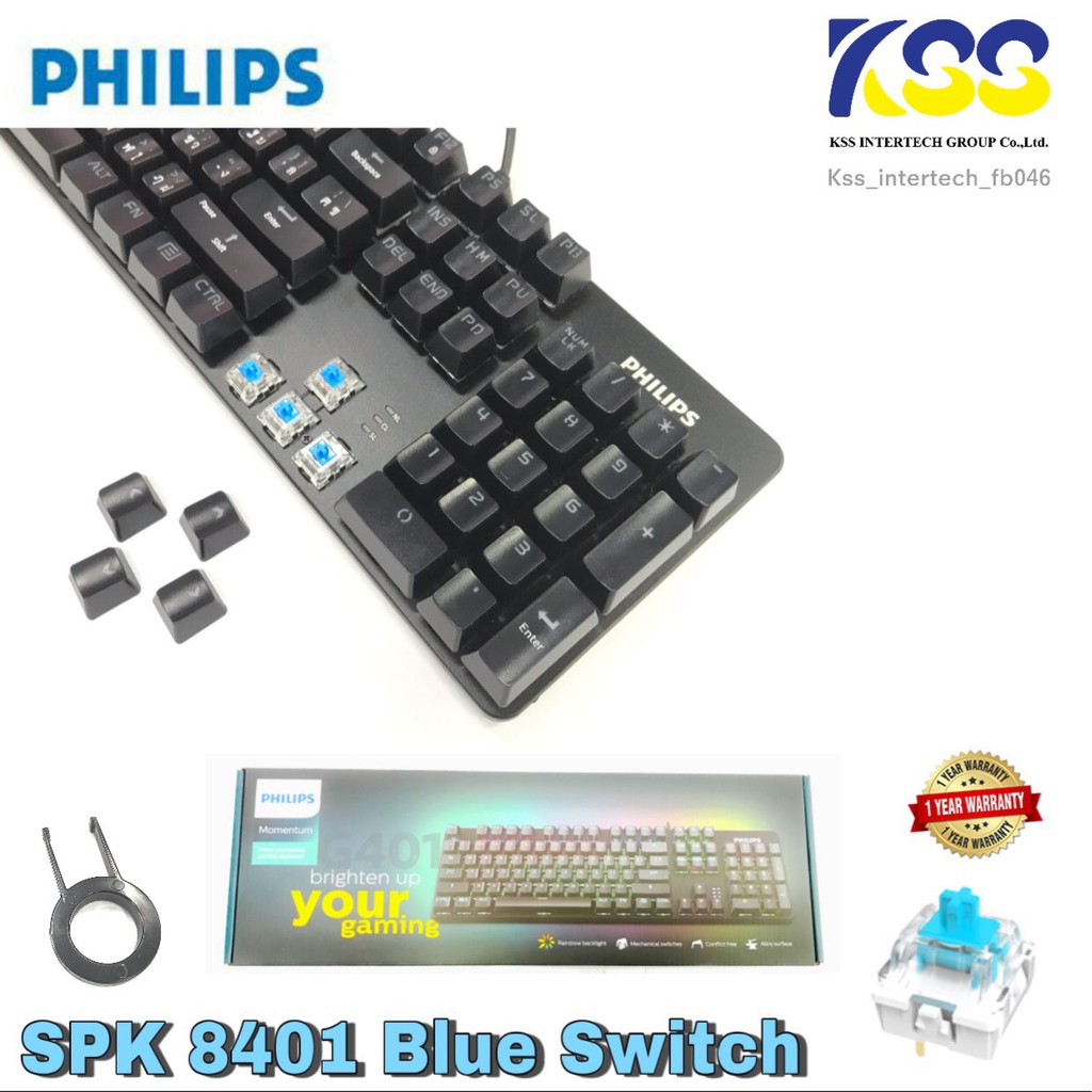 โปร++ คีย์บอร์ด เกมมิ่ง PHILIPS SPK-8401 Blue Switch Mechanical ...