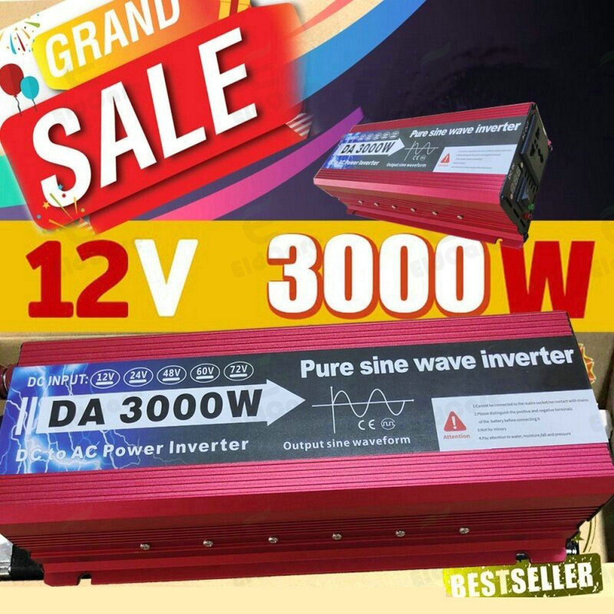อินเตอร์เตอร์3000W รุ่น12V24V ครื่นเพรียวซายเวฟของอินเวอร์เตอร์ pure ...