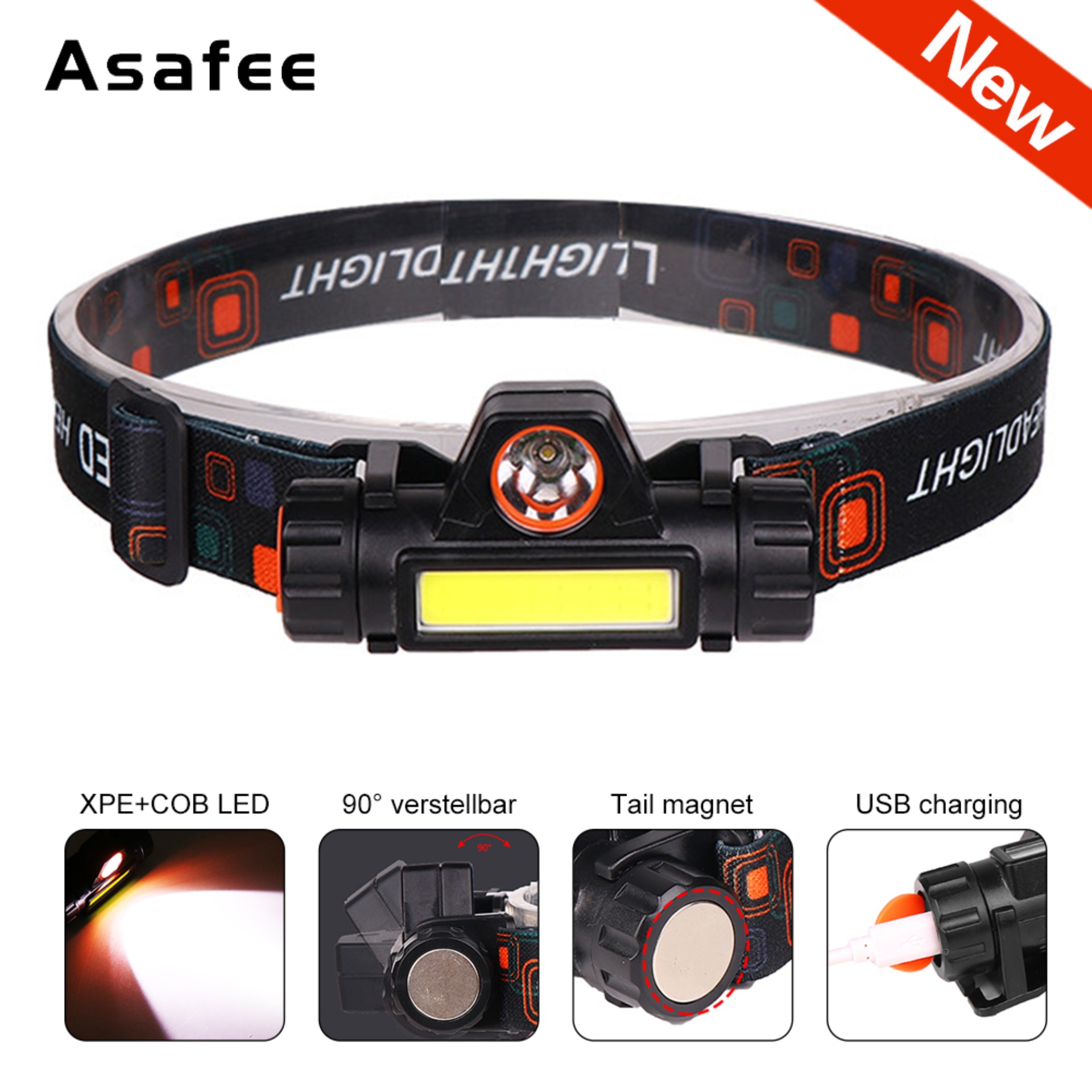 NEW Asafee Portable mini LED Headlamp XPE+COB LED Headlight Head Lamp ...
