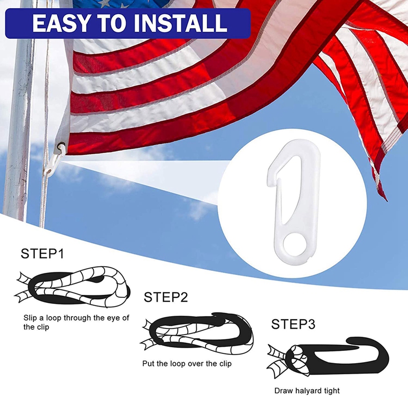 50 Feet x 1/4inch Flag Pole Halyard Rope with 4 Pieces Flag Pole Hook ...