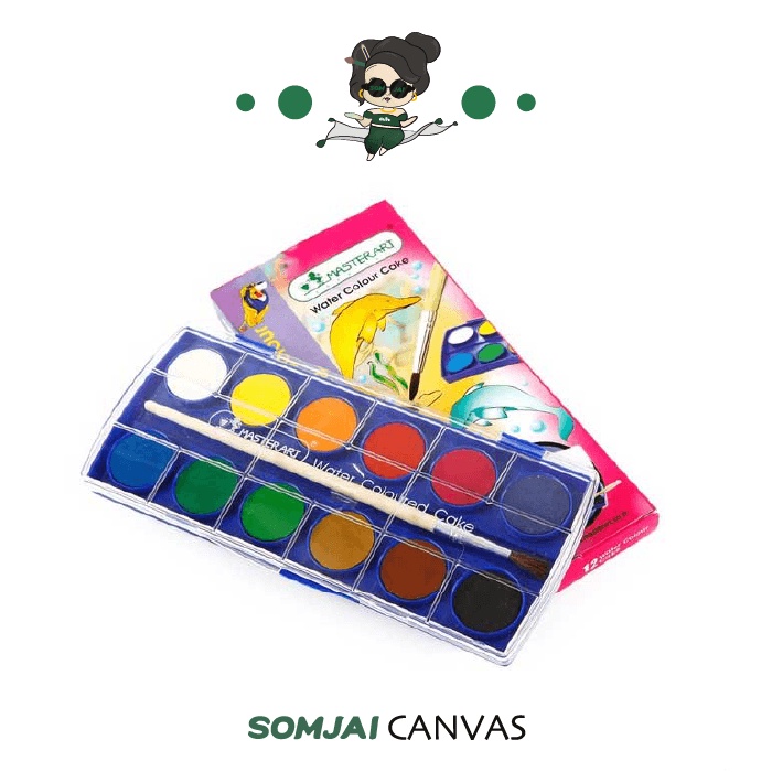 Master Art (มาสเตอร์อาร์ต) สีน้ำก้อน จำนวน 12 สี กล่องพลาสติก - Somjai Canvas - ThaiPick