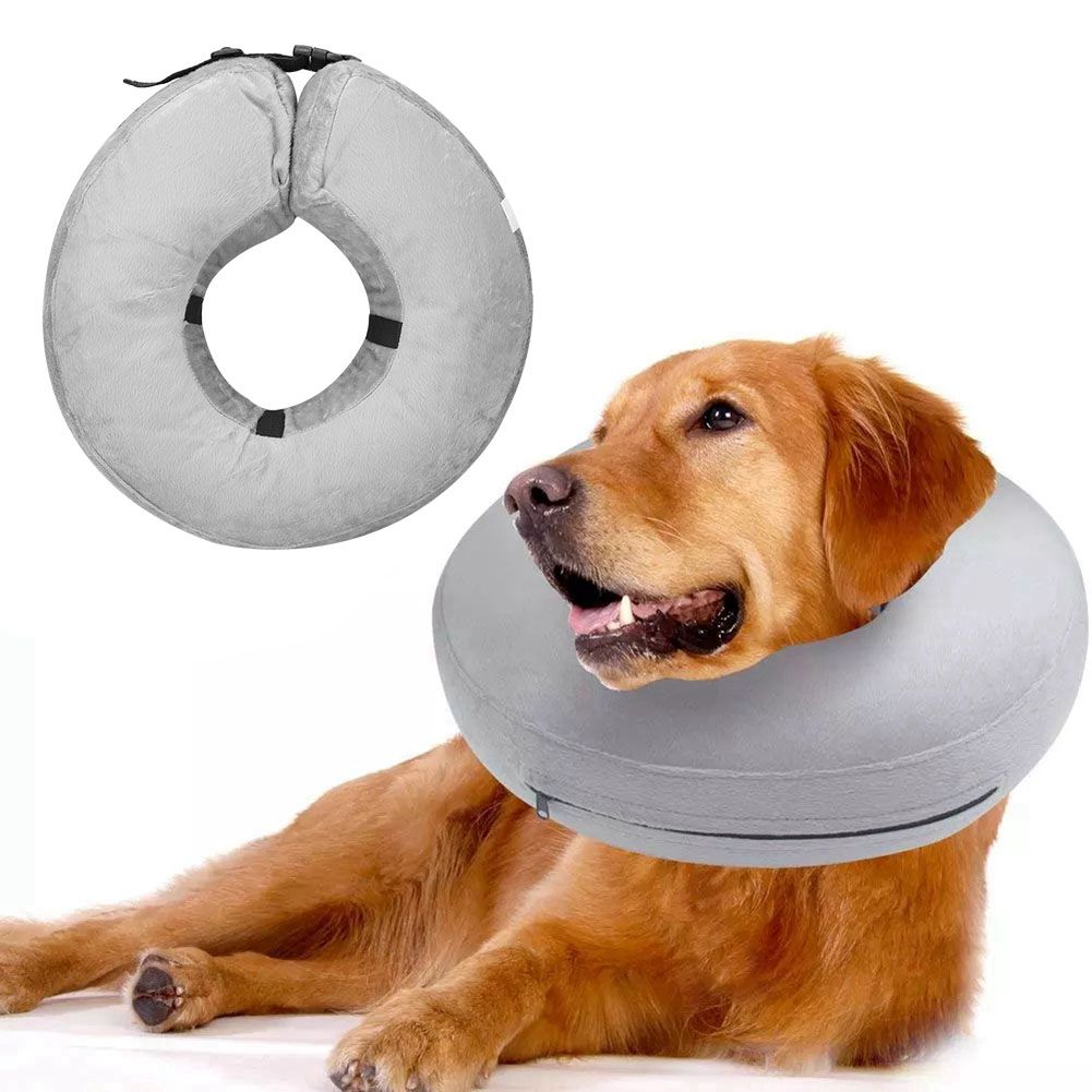 Inflatable recovery collar for dogs, short gray PVC plush collar ...
