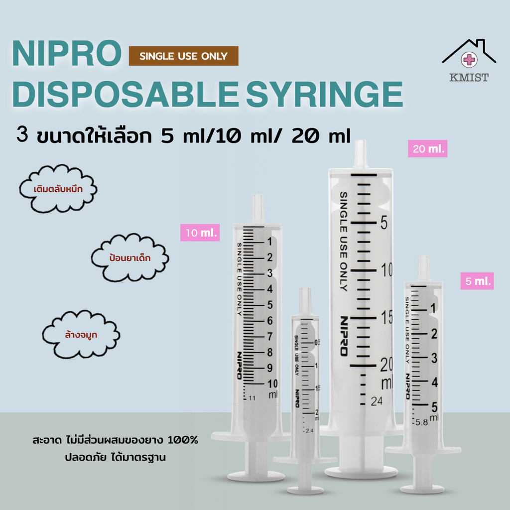Syringe Nipro กระบอกฉีดยา /5ml/10ml/20ml (สามารถใช้ล้างจมูกได้) 6 ชิ้น - Kmist - ThaiPick