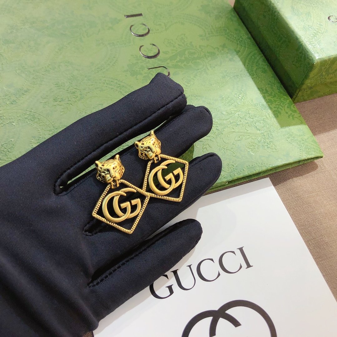 Fashion Gucci Earring Titanium Steel Letter Logo Double GG Ear Hoop ...