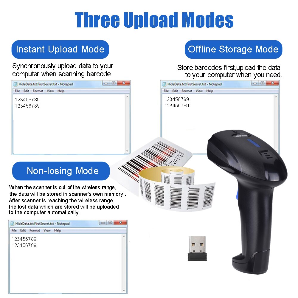 Wireless Barcode Scanner handhold 3-in-1 2.4GHz Wireless USB2.0 ...