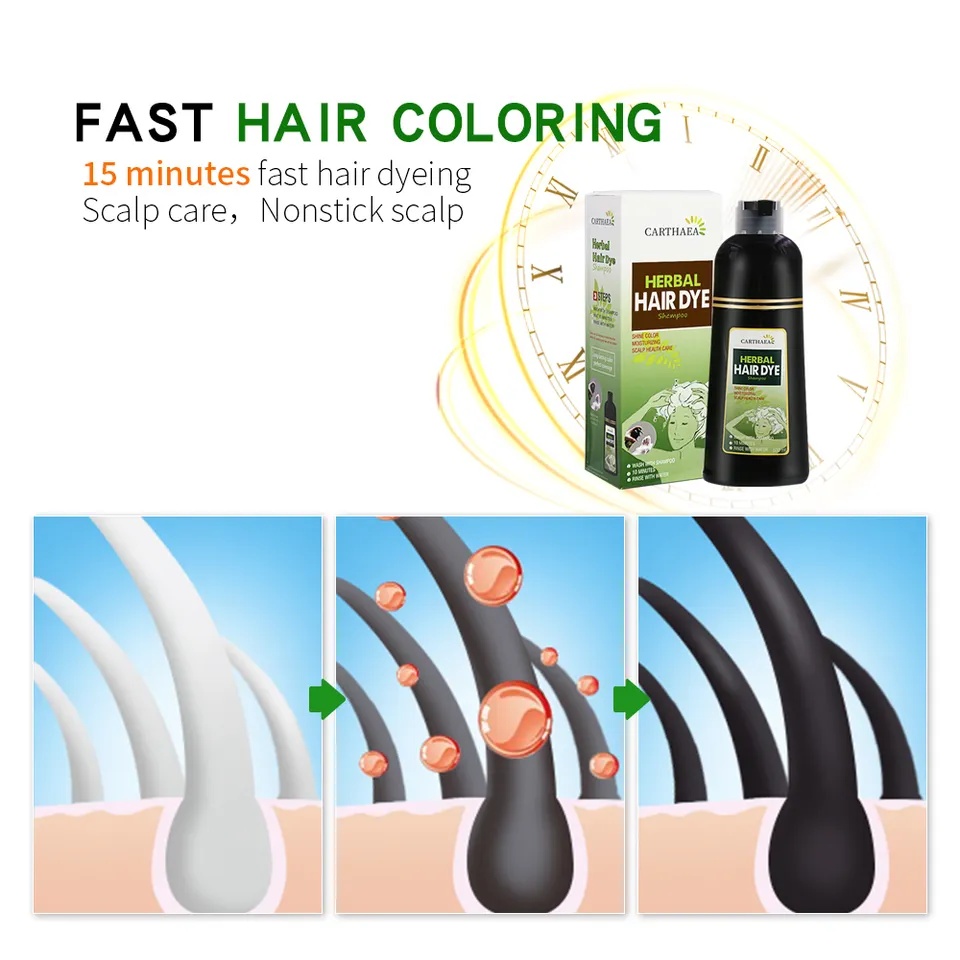 Carthaea Herbal Hair Dye Shampoo Black แชมพูเปลี่ยนสีผม สีดำ 500 ml. คา ...