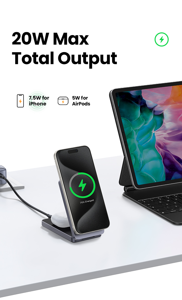 Ugreen แท่นชาร์จไร้สายแม่เหล็ก 3in1 25W แท่นชาร์จสําหรับ iPhone 16 15 14 Pro MaxAirPods สําหรับ ...