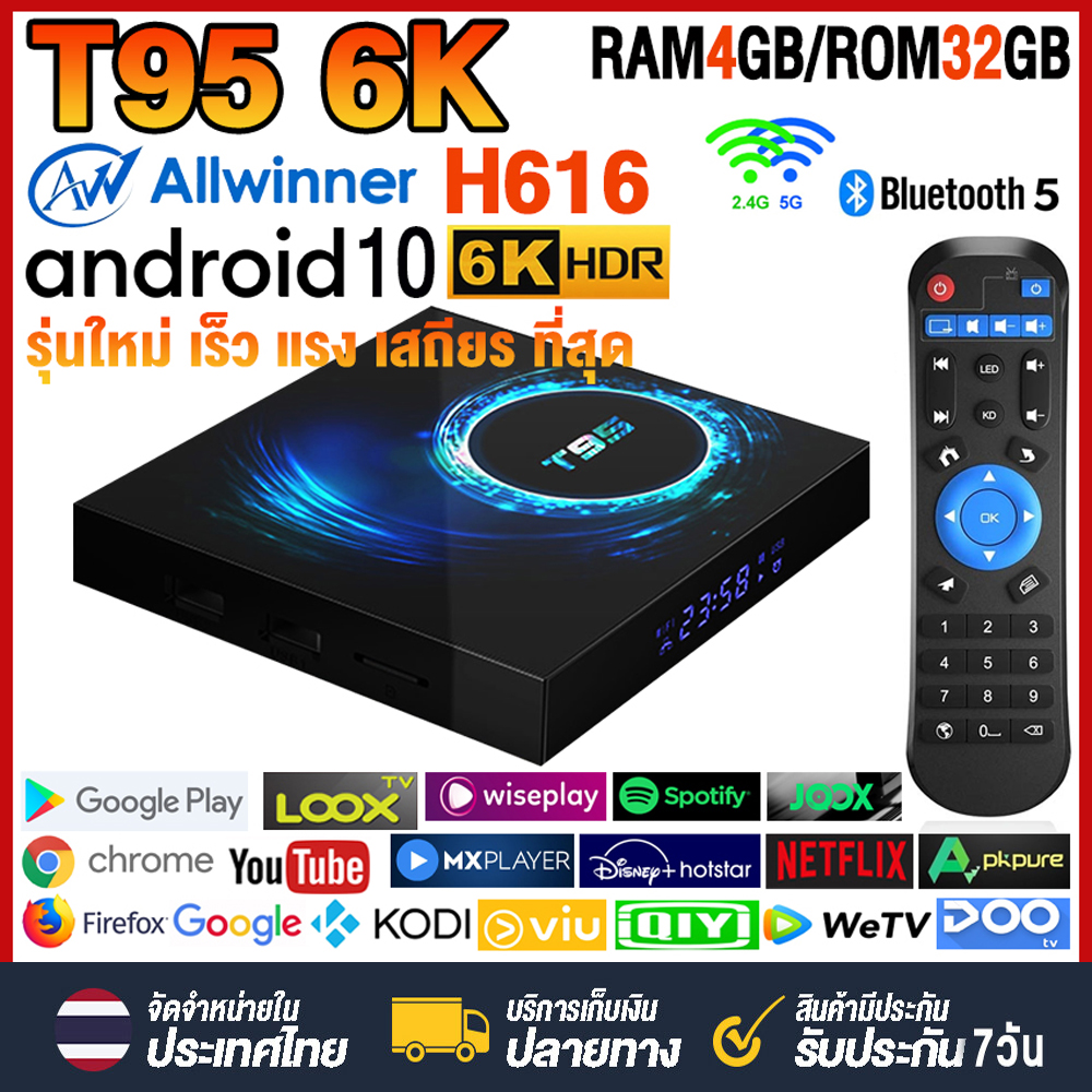 กล่องแอนดรอยด์ทีวี 4K รุ่นใหม่ปี 2023 Android TV Box T95 แรม4GB32GB ...