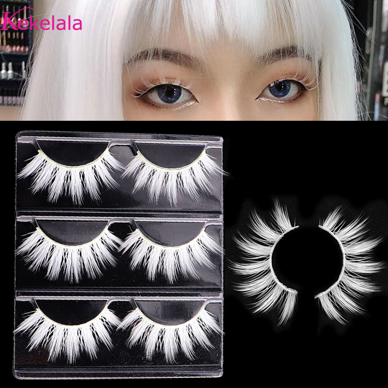 Kekelala 3 Pairs Silk 3D Mink White Eyelashes Vegan Soft Fluffy Cosplay ...