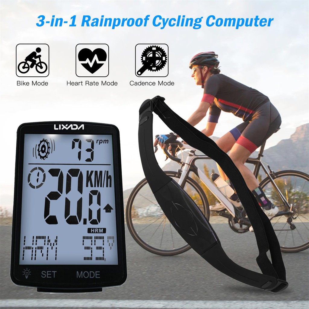 LIXADA 3 in 1 Wireless Bike Computer Multi Functional LCD Screen Bicycle Computer with Sensor ...