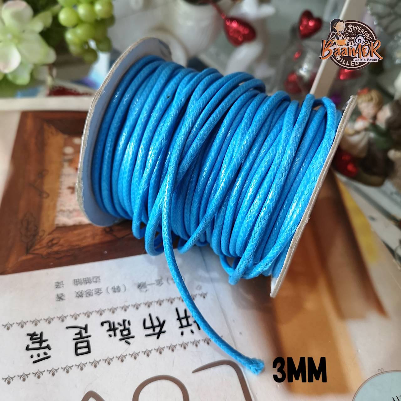 3MM #137 (มีให้เลือกสองขนาด) เชือกหนัง เชือกแว๊กซ์ เกาหลี เส้นกลม 3 มิล สีฟ้า / 3mm Polyester ...
