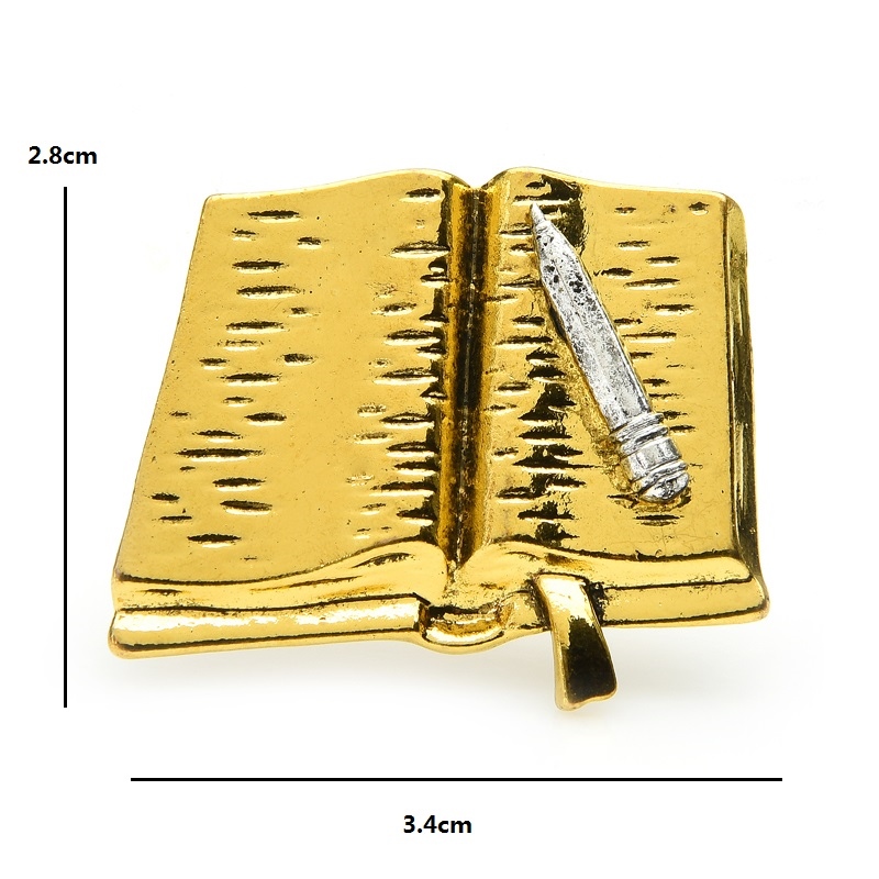 Wuli amp;baby Vintage Pen And Book Brooches For Women Metal Notebook ...