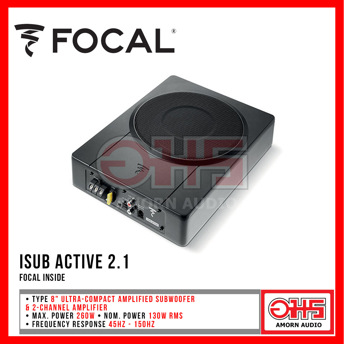 Focal ISUB ACTIVE 2.1 8" ultra-compact amplified subwoofer & 2-channel amplifier AMORN AUDIO ...