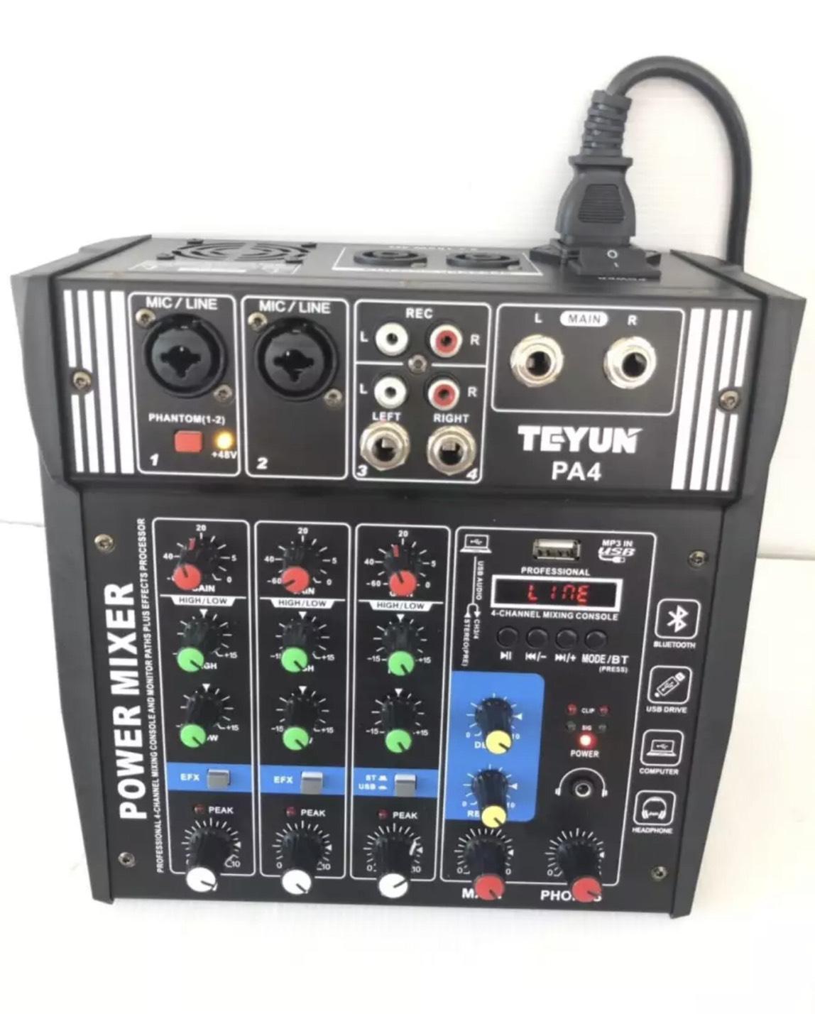 POWER MIXER รุ่น PA-4 มิกเซอร์ MINI 4CH ขยายเสียง200วัตต์ BLUETOOTH USB ...