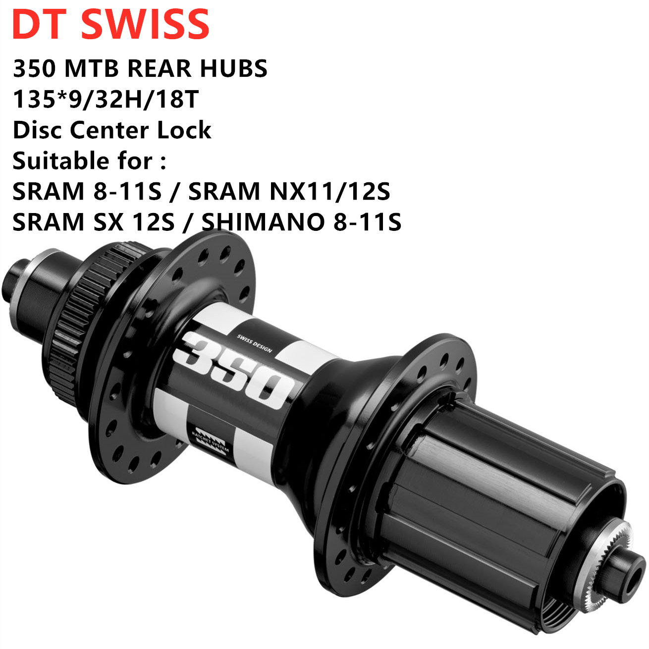 DT Swiss 350 mountain bike racing hub 5 XD HG MS Boost 28 32H ...