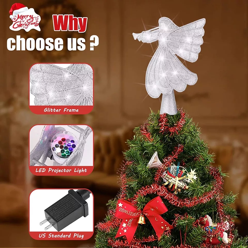 LED projection lamp angel tree top star 3D rotating snowstorm angel ...
