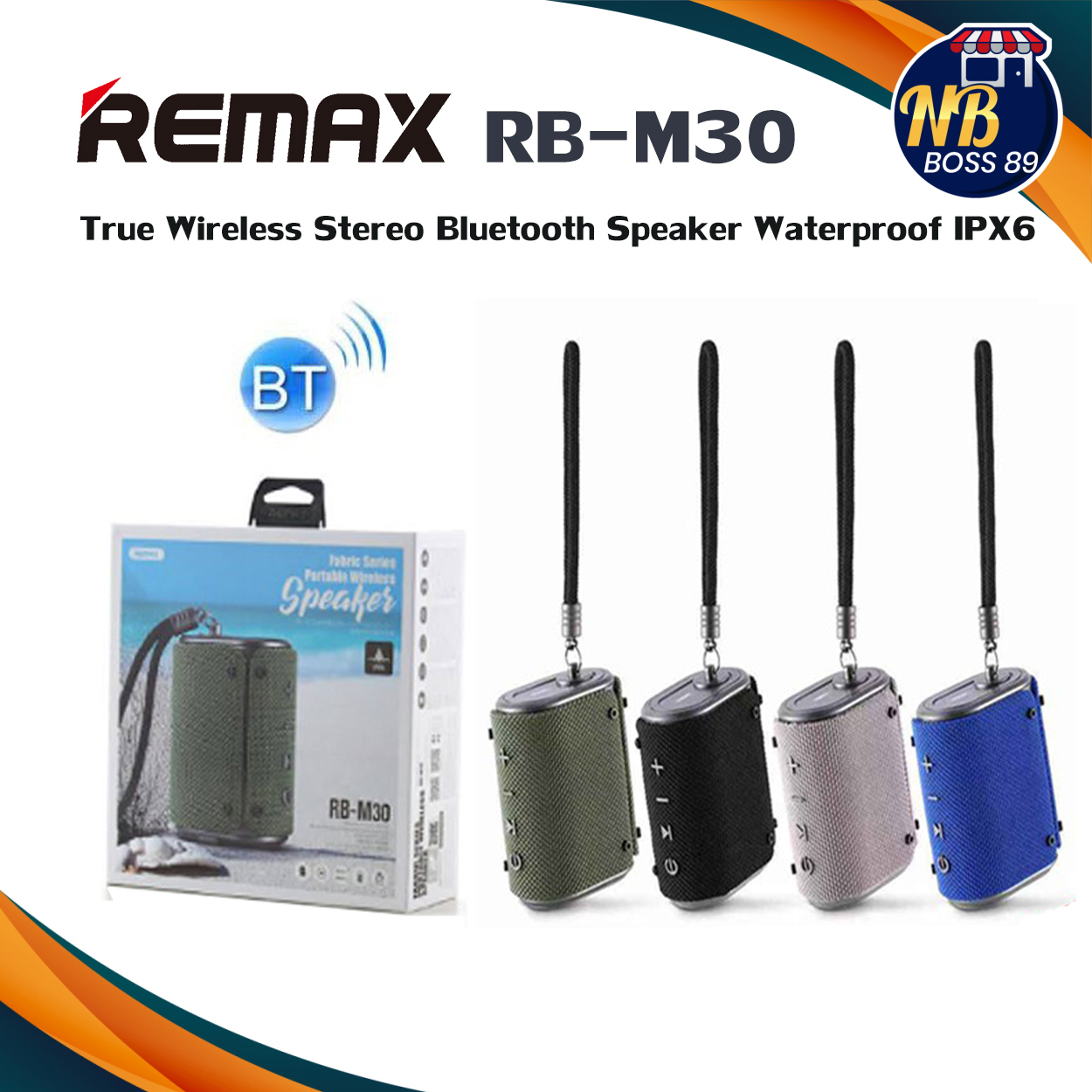 Remax RB-M30 True Wireless Stereo Bluetooth Speaker Waterproof IPX6 ลำโพงบลูทูธเวอร์ชั่น4.2 ...