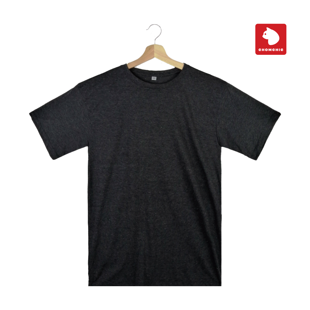 เสื้อยืดคอกลม แขนสั้น chomchic ผ้าคอตตอนผสมโพลีเอสเตอร์ สีดำท๊อปดราย ...