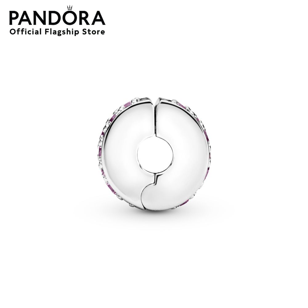 Silver clip with pink cubic zirconia and silicone grip - PANDORA - ThaiPick