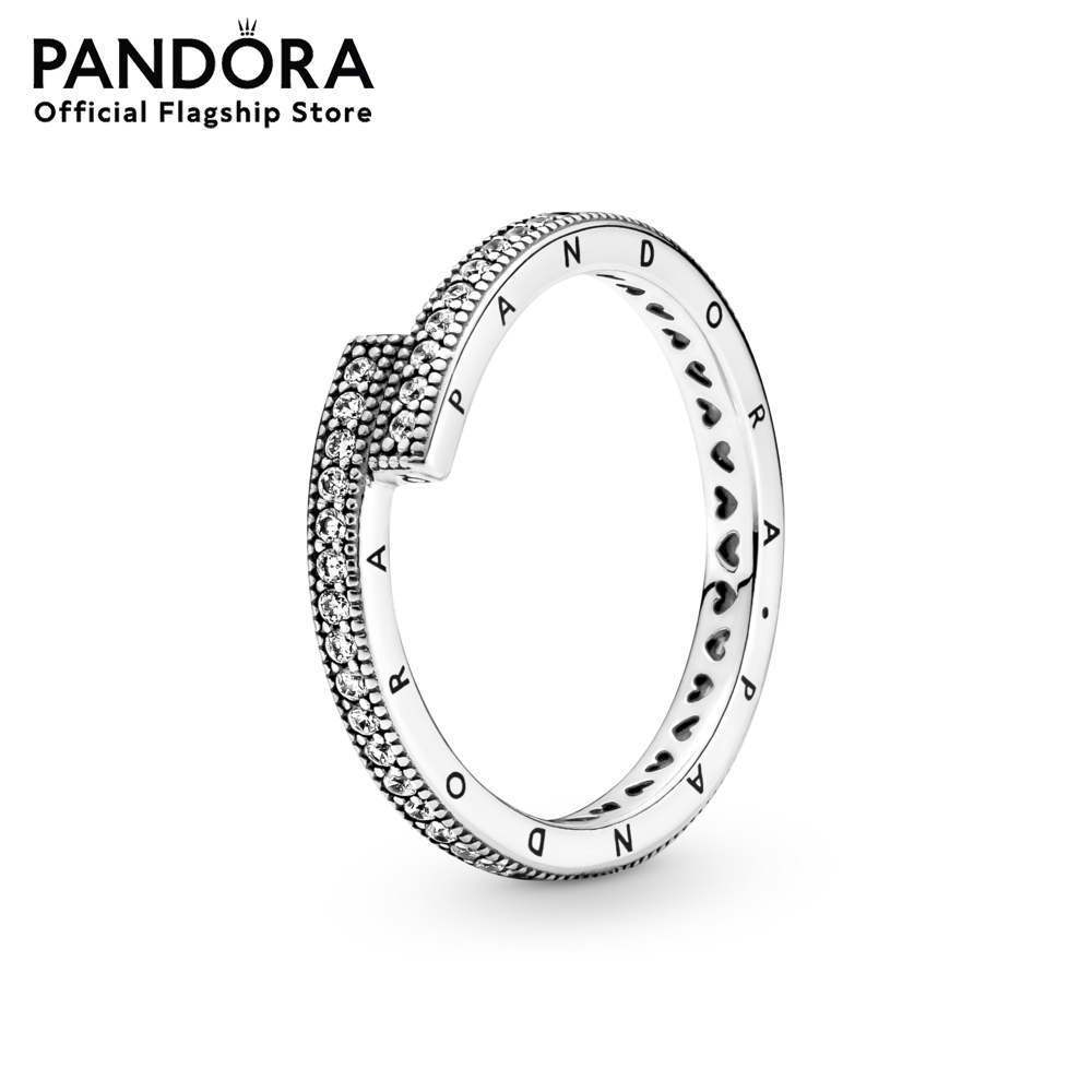 Pandora Pandora logo sterling silver ring with clear cubic zirconia ...