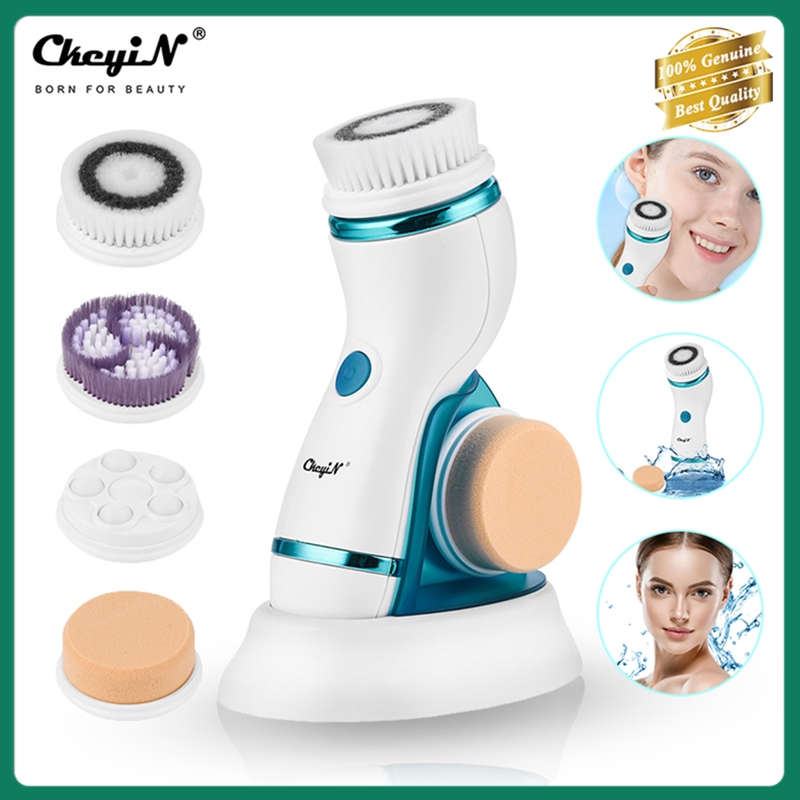 CkeyiN แปรงทำความสะอาดผิวหน้าไฟฟ้ากันน้ำแปรงนวดหน้าด้วย 4 หัวแปรงสำหรับ ...