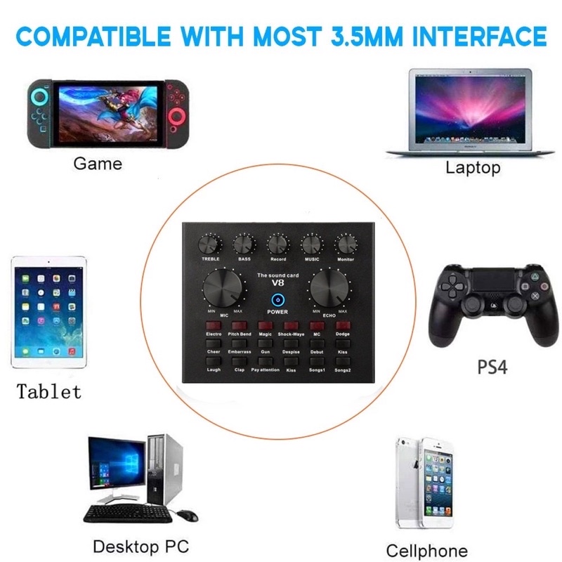 V8 Sound Card การ์ดเสียง V8 Audio Live บลูทูธ มินิเอฟเฟคไมค์ v8 ร้อง ...