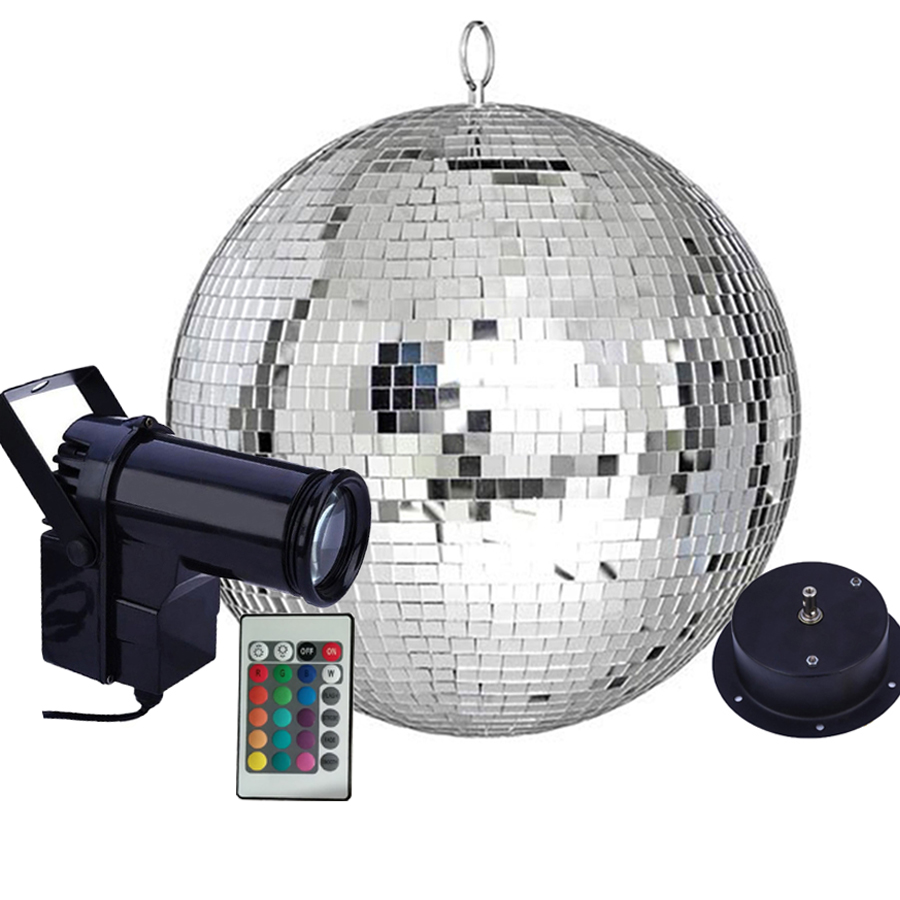 Thrisdar Dia25CM 30CM Sliver Rotating Glass Disco Mirror Ball With Remote RGB Beam Pinspot ...