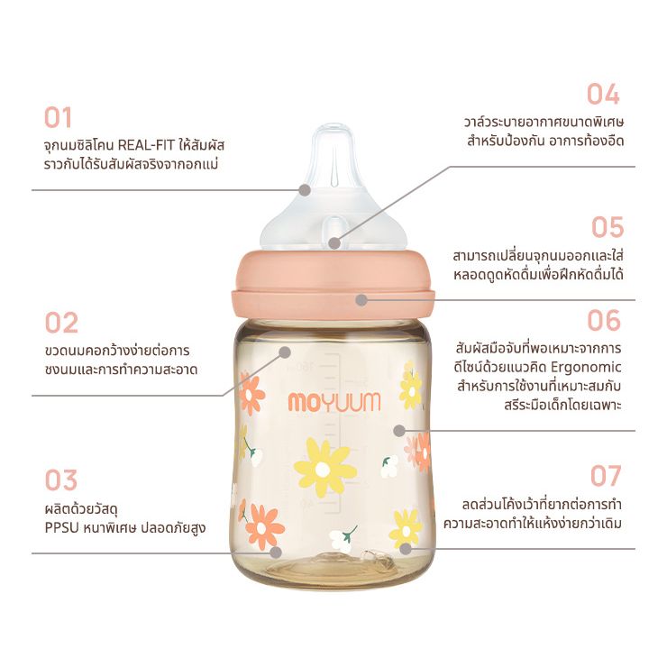 MOYUUM ขวดนมเด็ก PPSU โมยูม ALL IN ONE ขนาด 170ML 1เซต มี2ขวด (ลายเดซี่) - Moyuum - ThaiPick