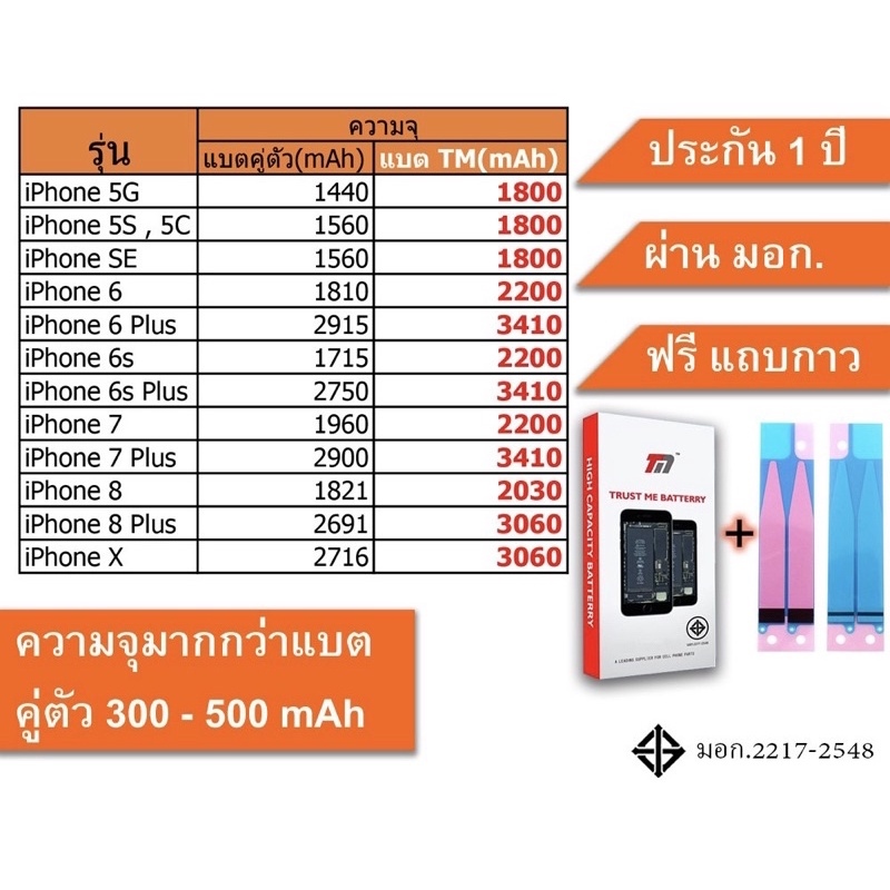 แถมฟรี 3 อย่าง Battery iPhone TM Ds แบตเตอรี่แท้เพิ่มความจุ มีประกัน ...