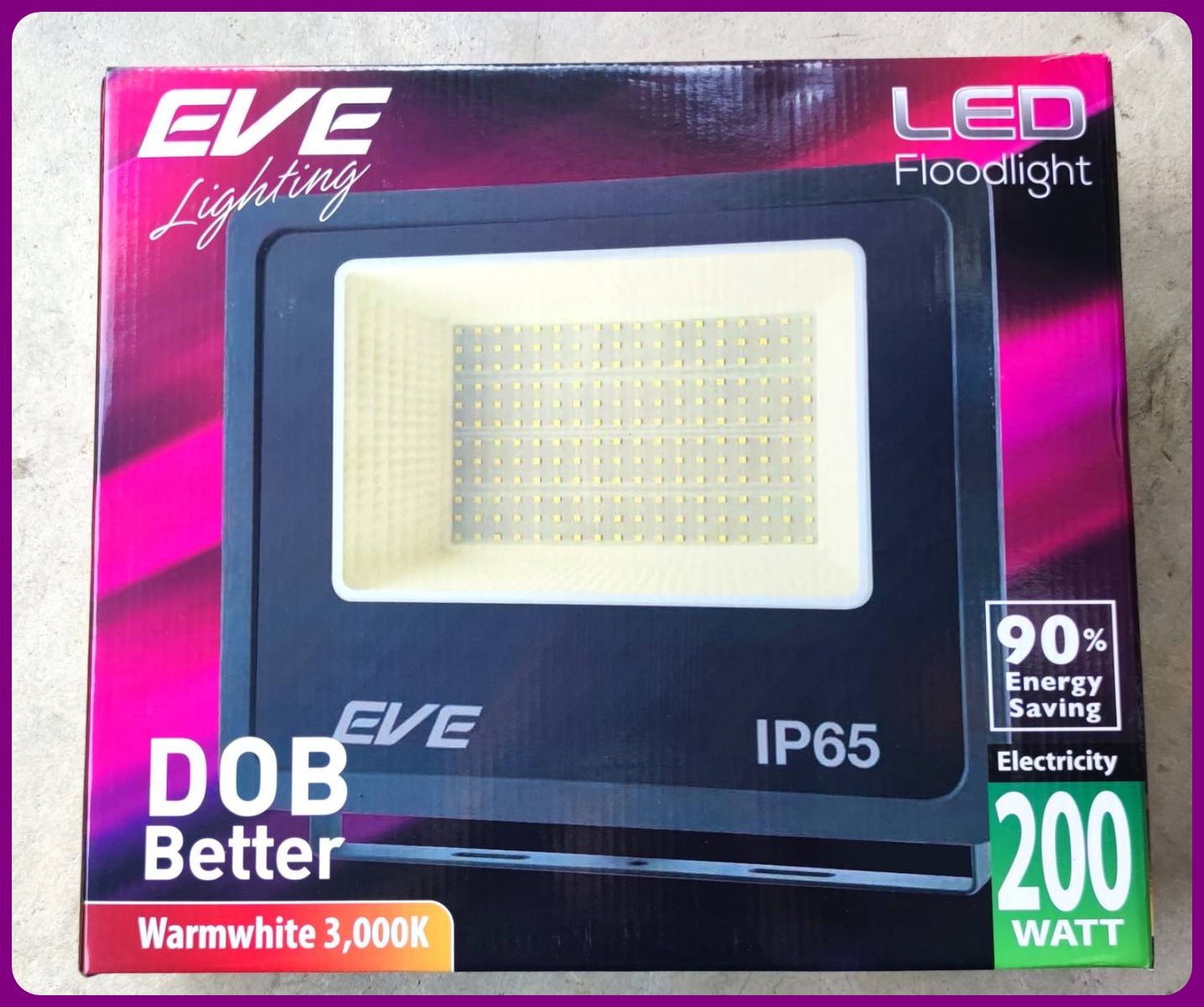 สินค้ามีประกัน ความสว่างเต็มวัตต์ โคมฟลัดไลท์ สปอร์ตไลท์ ไฟฟ้า LED EVE 200W 17000lm IP65 กันน้ำ ...