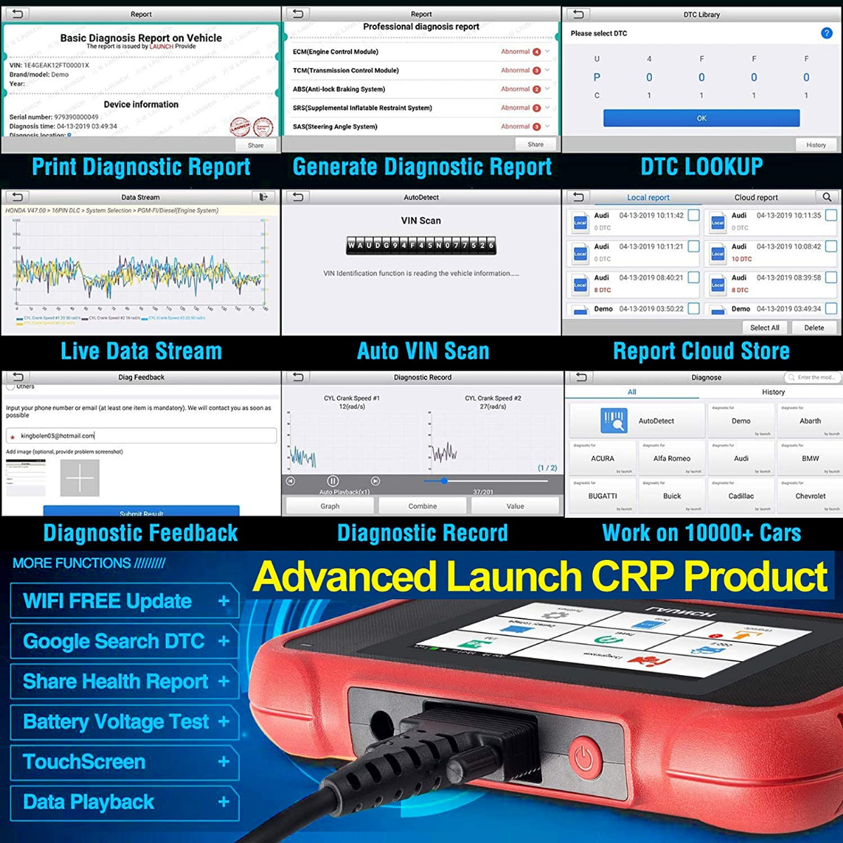 LAUNCH OBD2 Scanner CRP129X - 2021 Newest Scan Tool for ENG/ABS/SRS ...
