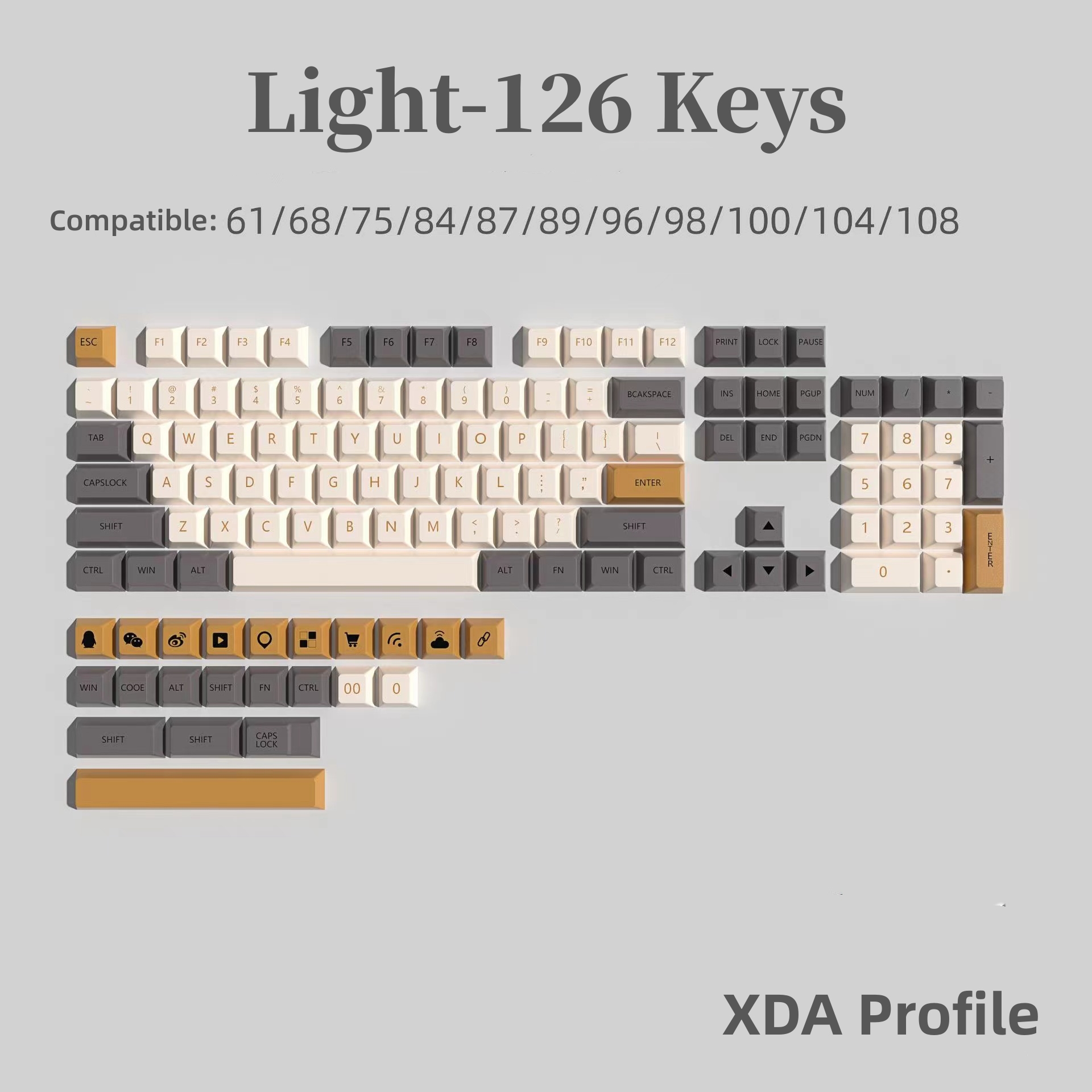 XDA PBT Keycaps 132 Keys Japanese Set Dye Sub Honey Milk For Gaming ...